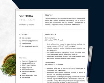Modern Teacher Resume Template, Teacher Resume Template With Cover ...