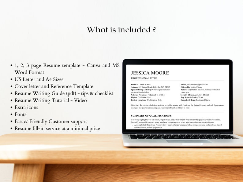 US Federal Resume Template Word & Canva, ATS Friendly | Civil Servant ...