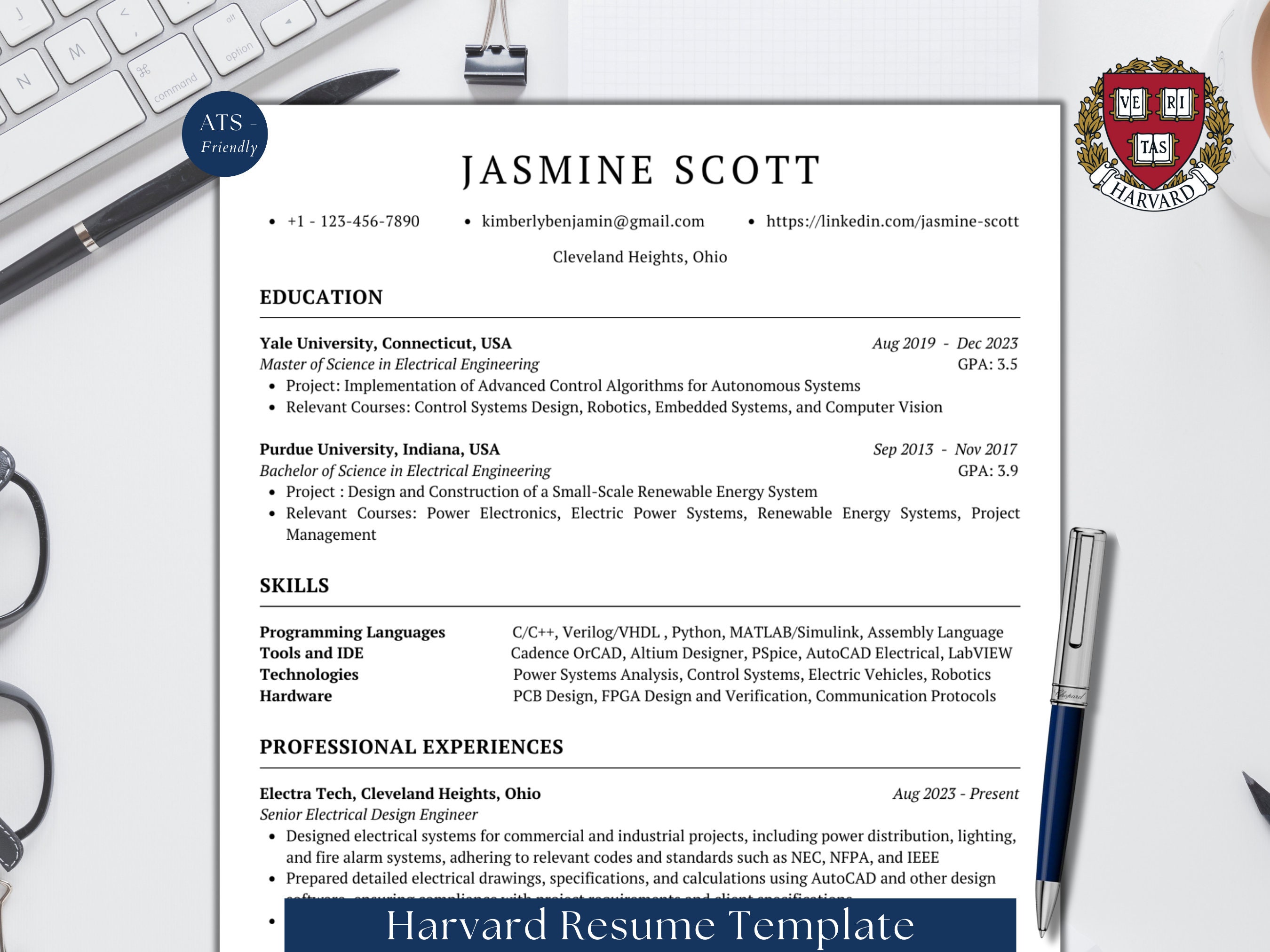 Professional Resume Template ATS Friendly, Modern Harvard Style Resume ...