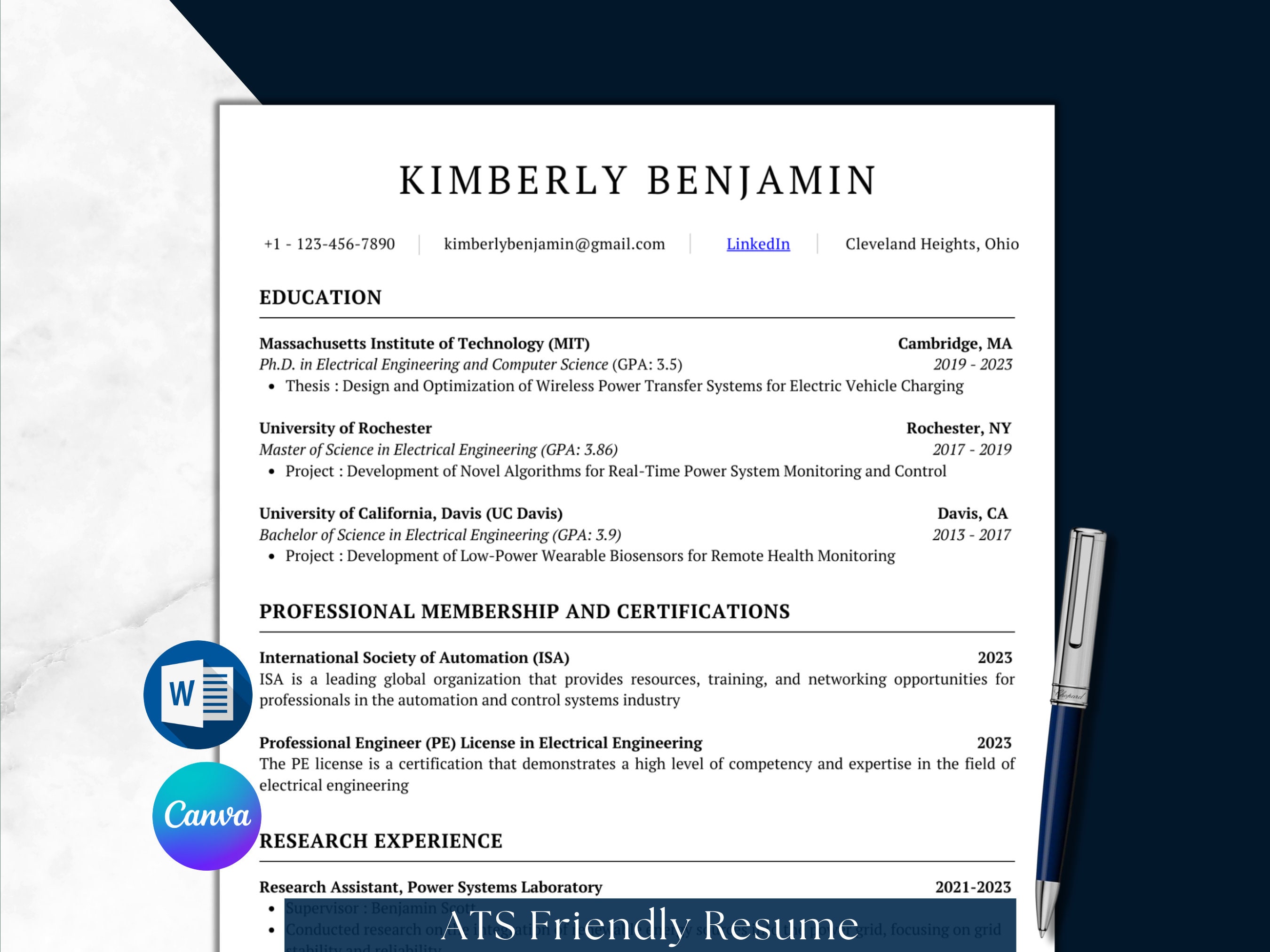 Academic CV Template, Word, Canva, Resume Template for Grad School ...