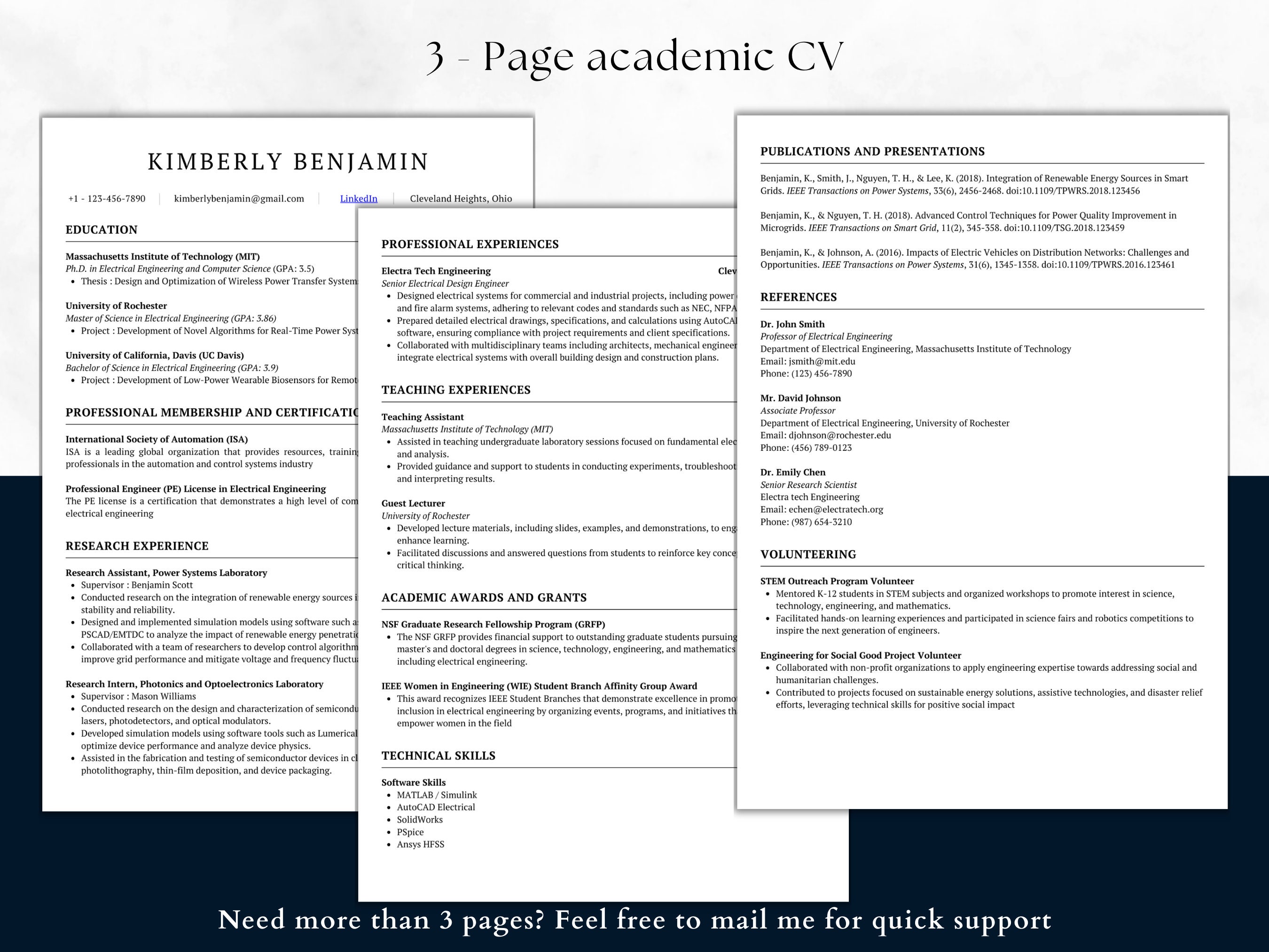 Academic CV Template, Word, Canva, Resume Template for Grad School ...