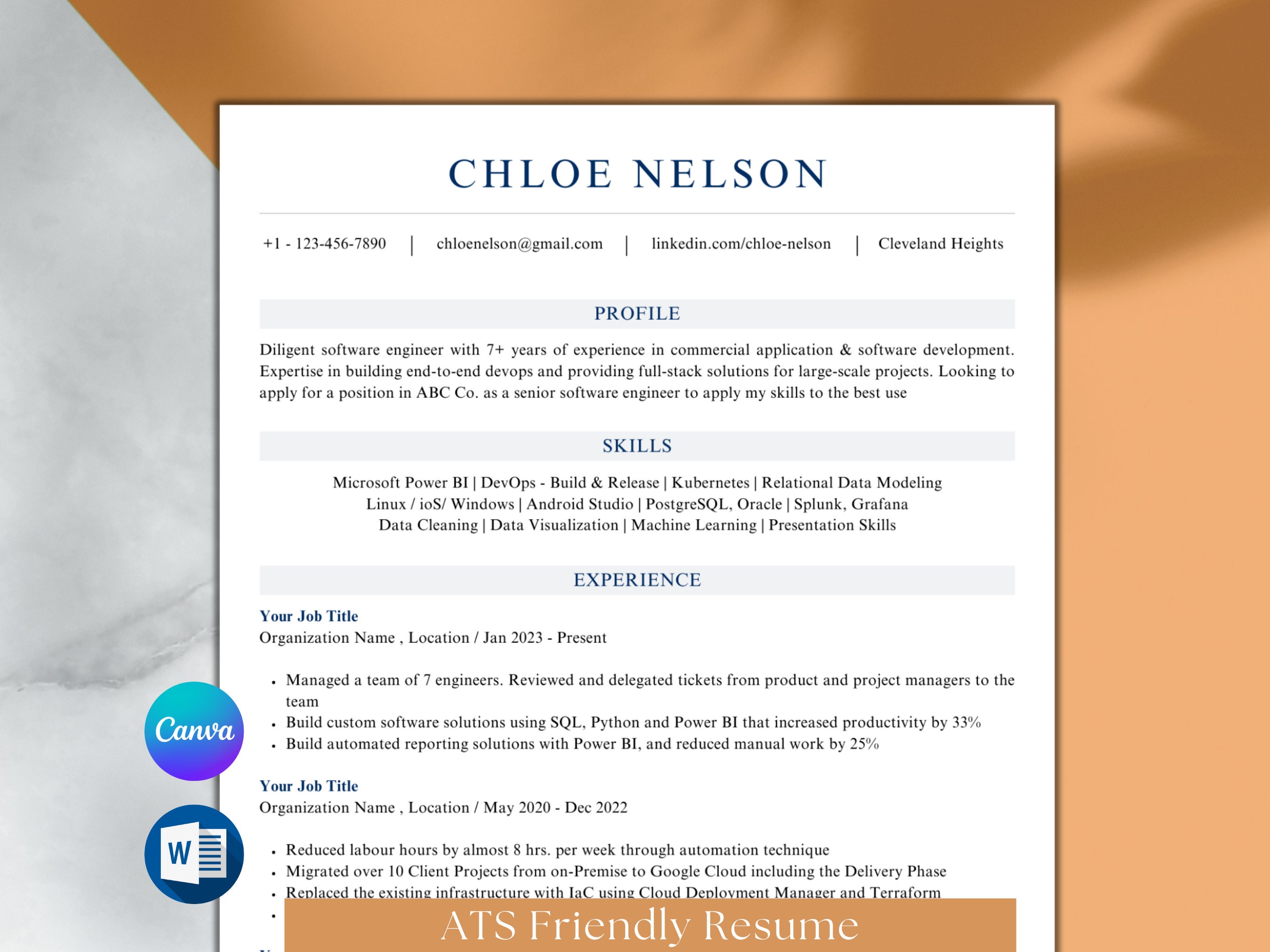 ATS Friendly Tech Resume Template, Computer Science Resume, ATS Resume ...