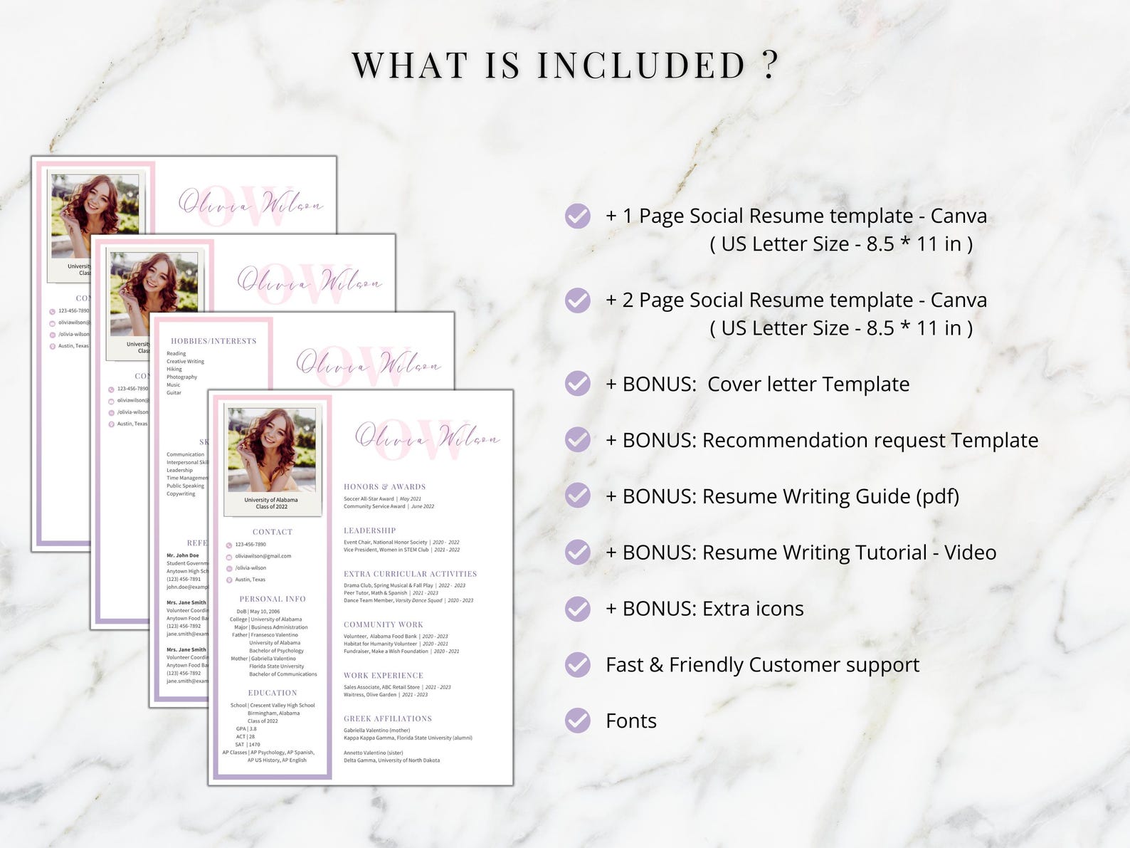 Editable Sorority Rush Resume Template: Preppy Pink & Purple (canva) - Etsy