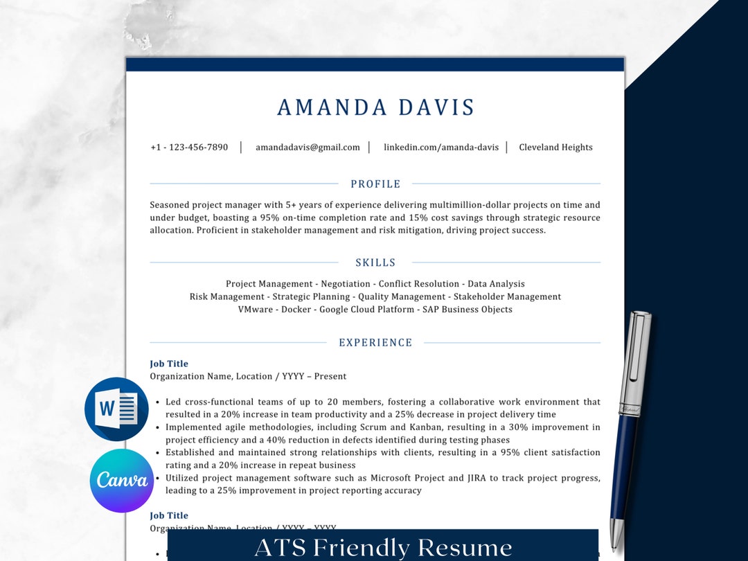 Plantilla de CV amigable con ATS Word, Canva, CV ATS, CV minimalista ...