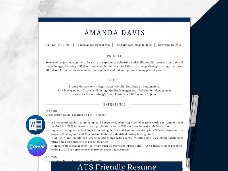 ATS Friendly Resume Template Word, Canva, ATS Resume, Minimalist Resume ...