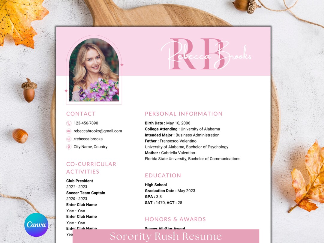 Sorority Rush Resume Template With Cover Letter (canva) - Etsy