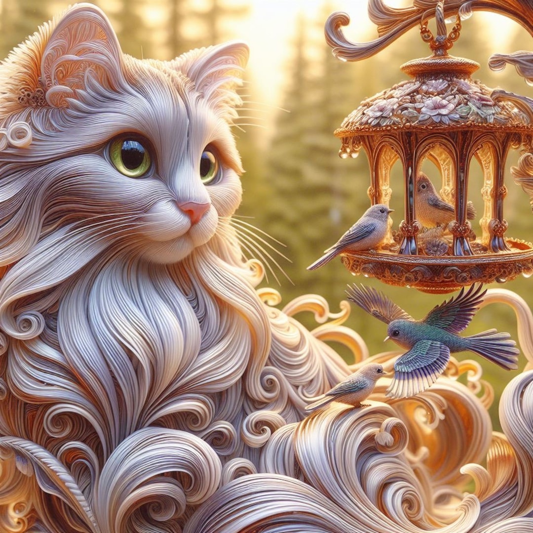 Enchanting Fantasy Cat Digital Art Print | Mystical Feline Illustration ...