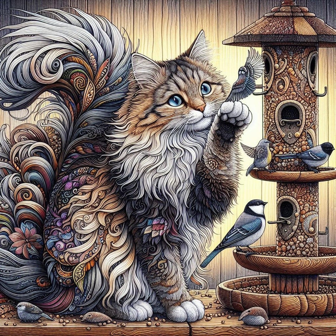 Enchanting Fantasy Cat Digital Art Print Mystical Feline Illustration ...