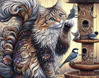 Enchanting Fantasy Cat Digital Art Print | Mystical Feline Illustration ...