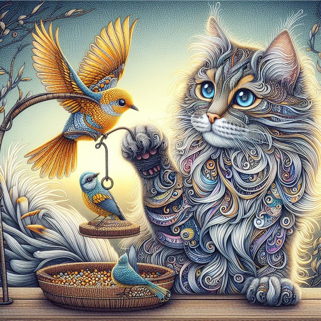 Enchanting Fantasy Cat Digital Art Print Mystical Feline Illustration ...
