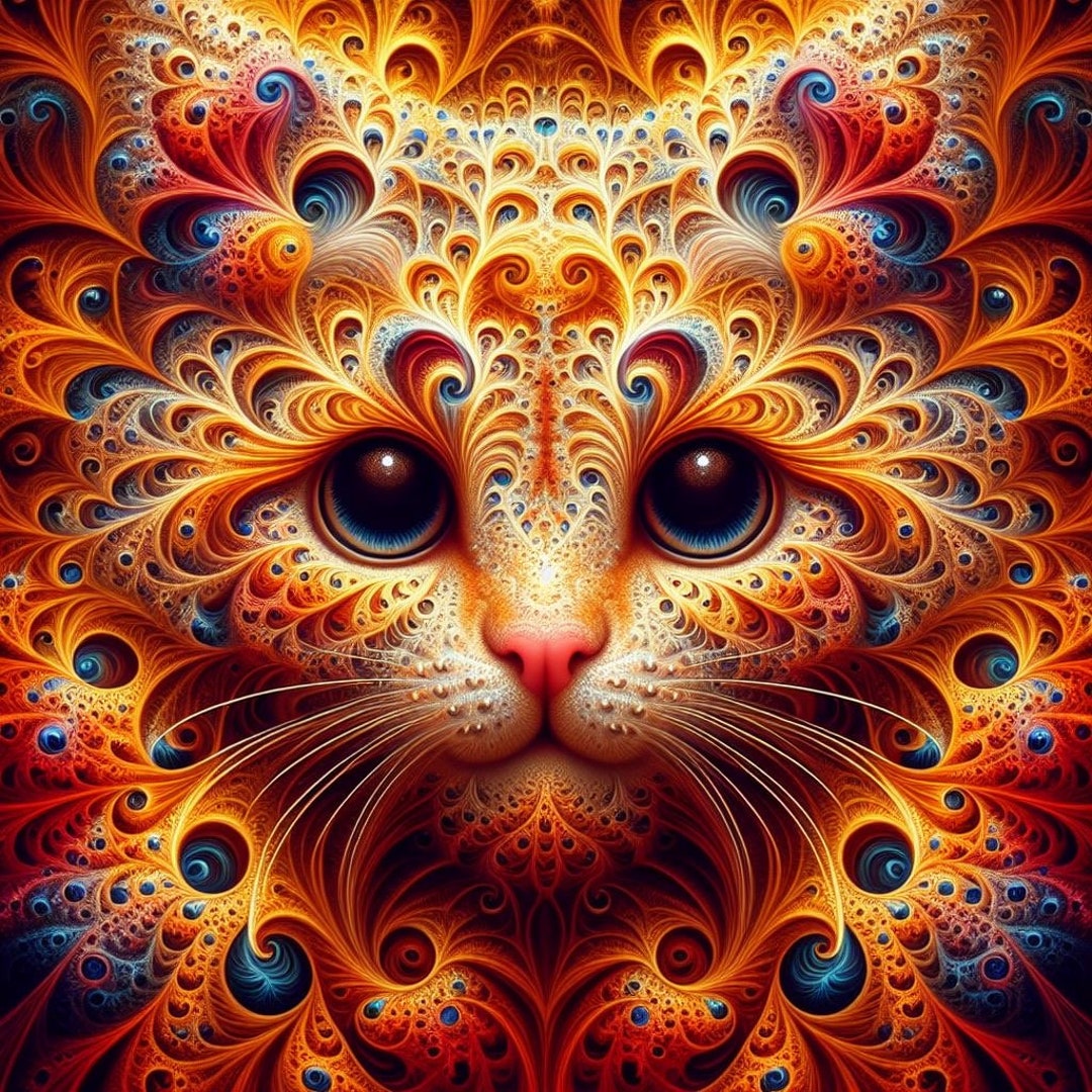 Enchanting Fantasy Cat Digital Art Print Mystical Feline Illustration ...