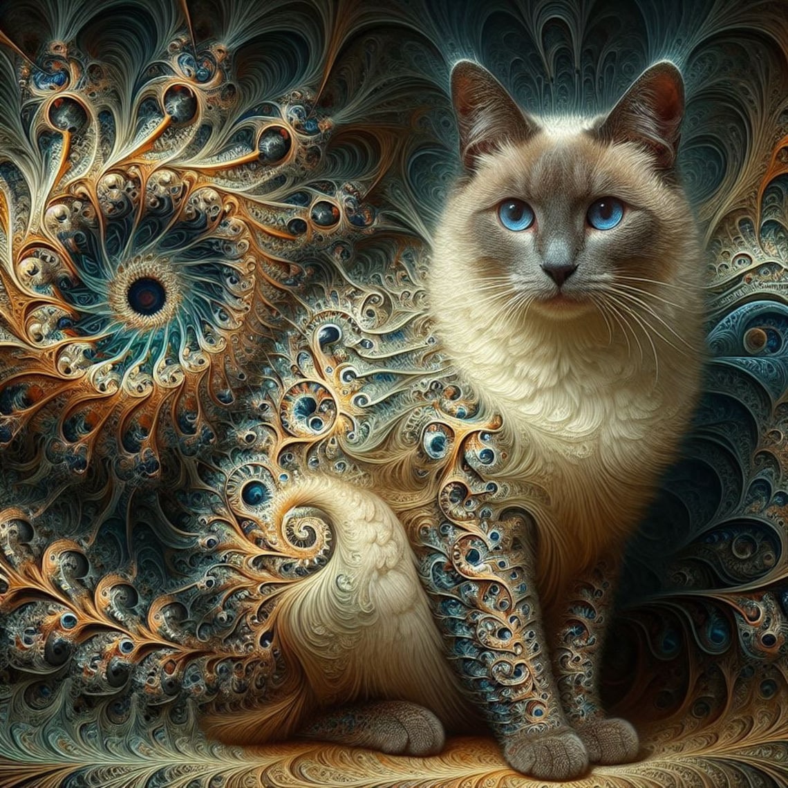Enchanting Fantasy Cat Digital Art Print | Mystical Feline Illustration ...