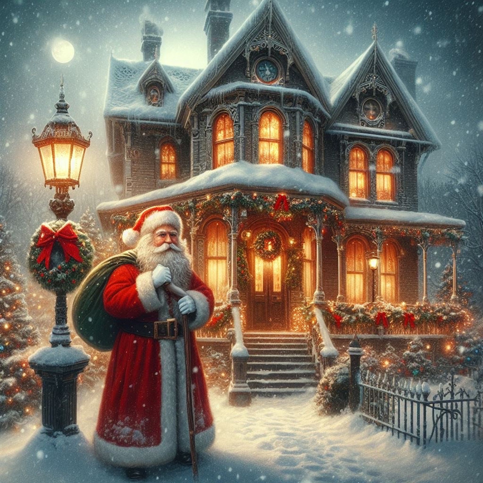 Digital Santa Art Print Christmas Wall Decor Holiday Digital Download ...