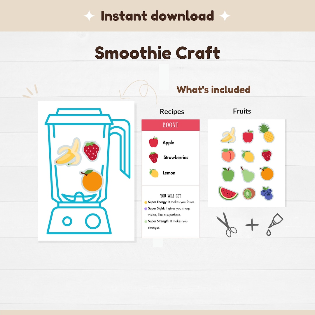 Make a Smoothie Craft for Kids, Fruits Worksheet Preschool Toddler ...