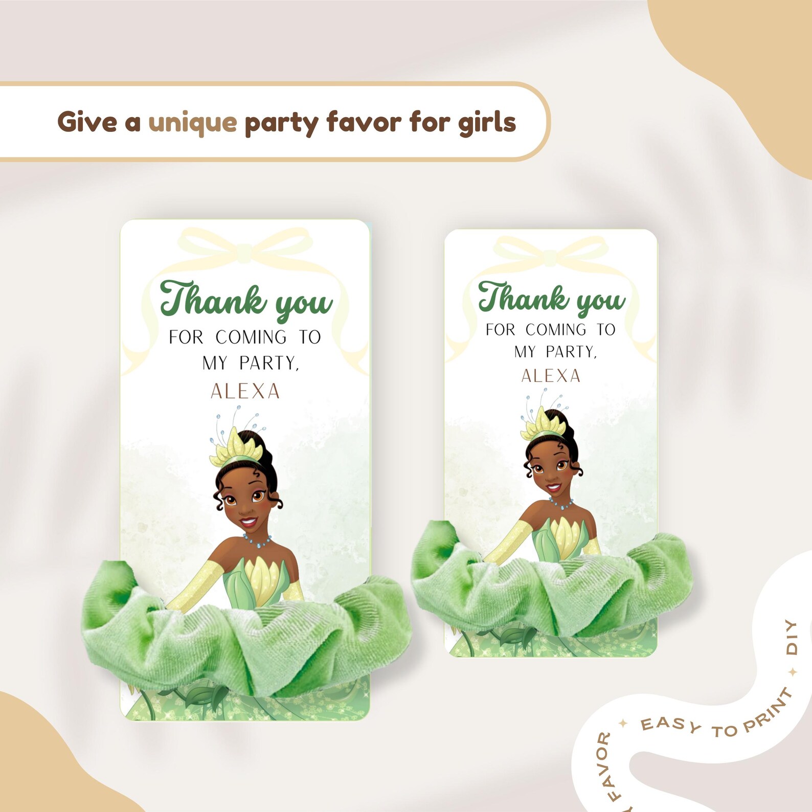 Princess Tiana Thank You Gift Tags: Editable Birthday Party Favors ...