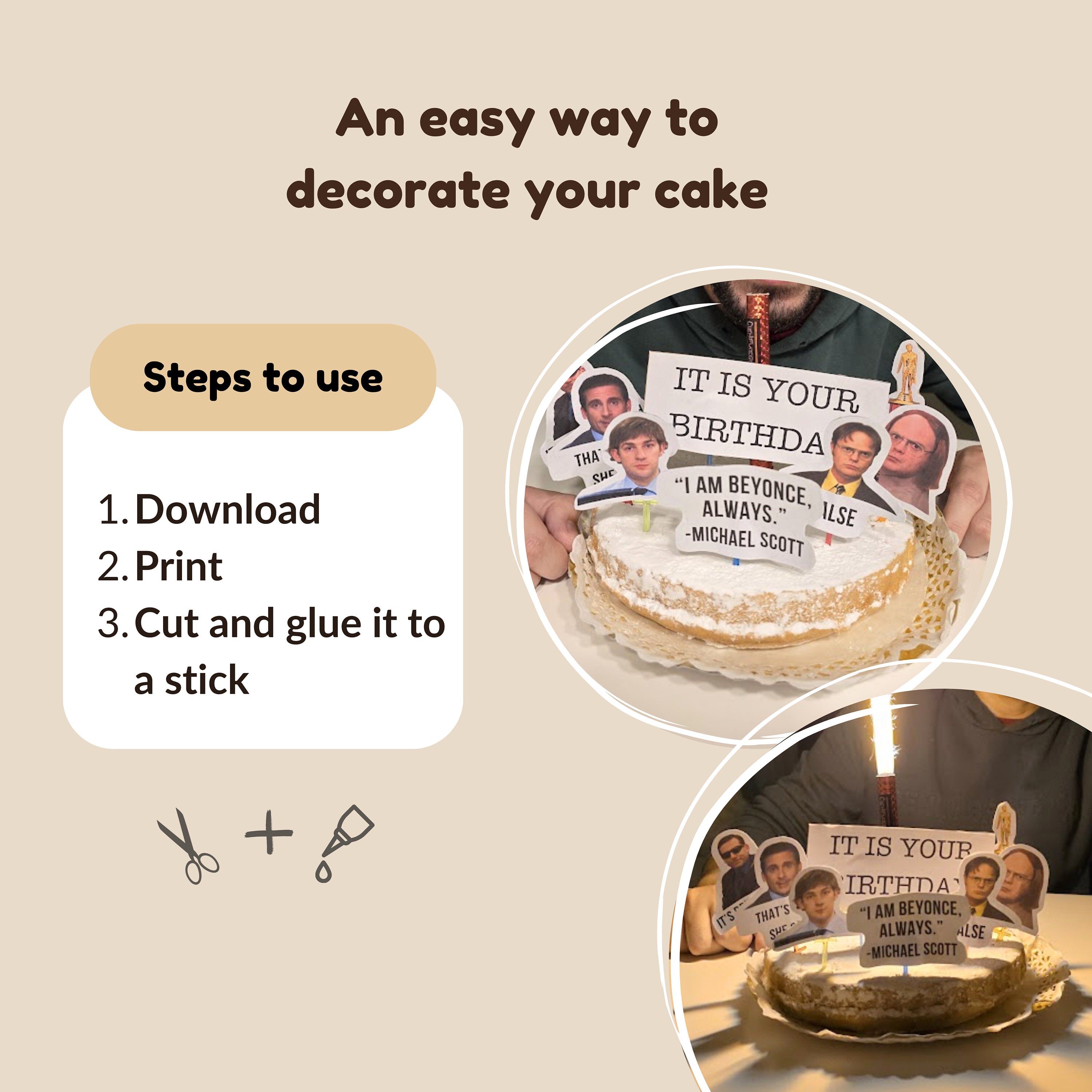 US the Office Cake Toppers Stickers, the Office Birthday Party Centrepieces, Table Decor Digital ...