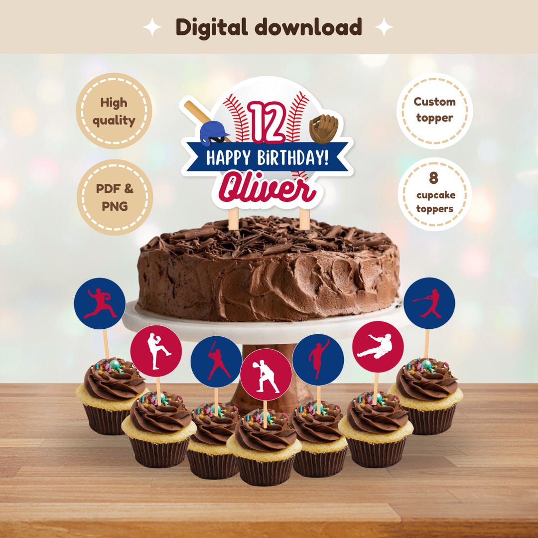 Custom Baseball Birthday Cake Topper & Cupcake Toppers (printable) - Etsy