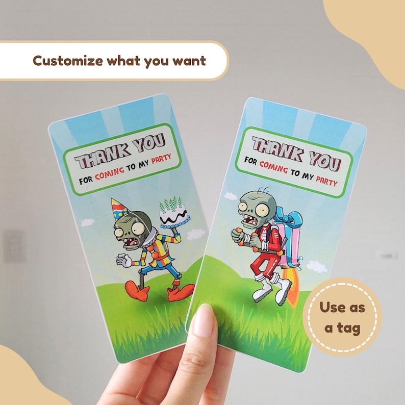 Plants Vs Zombies Thank You Tags, Birthday Party Favors, Party Supplies ...