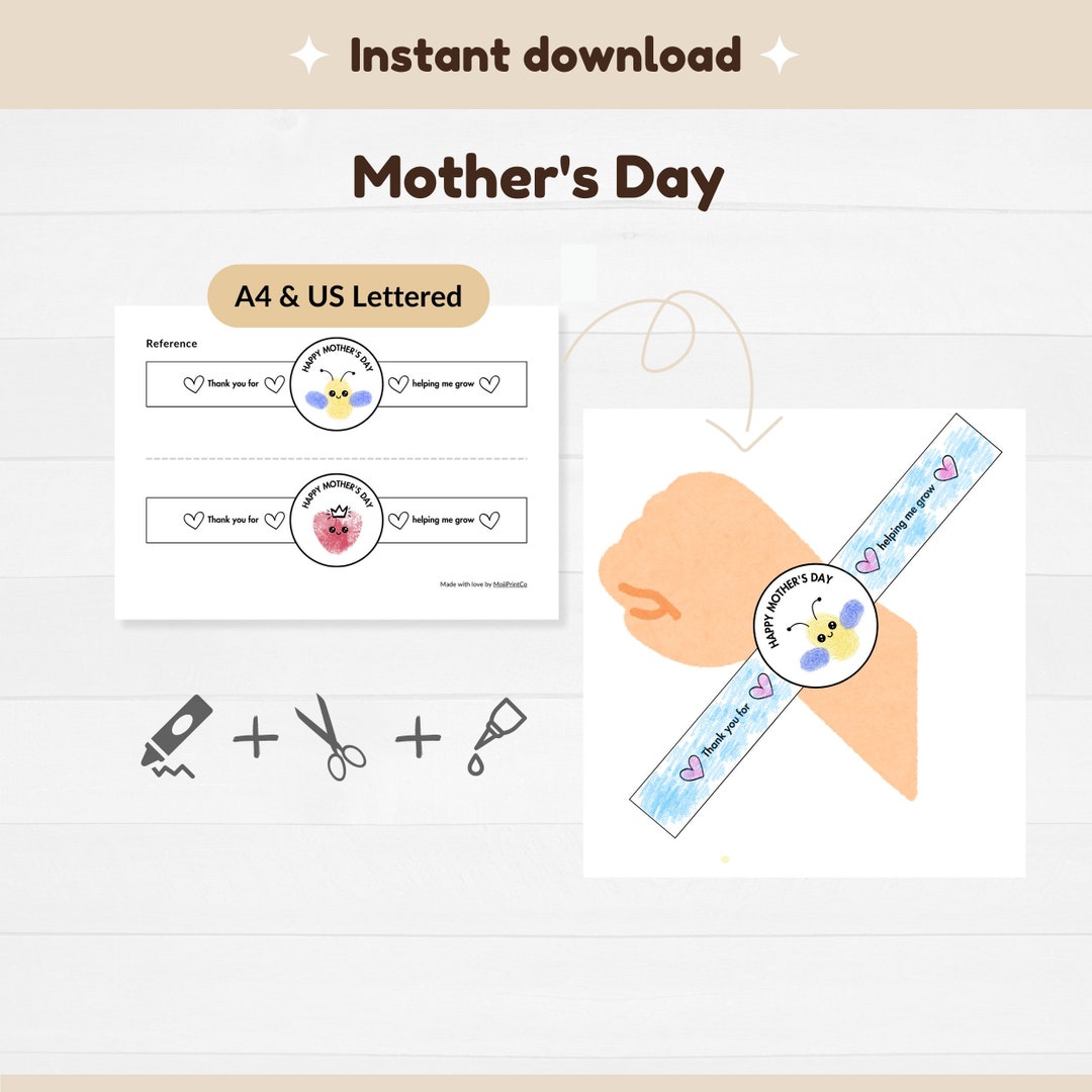 Mother's Day Printable Craft, Gift for Mom, Fingerprint Wristbands for ...