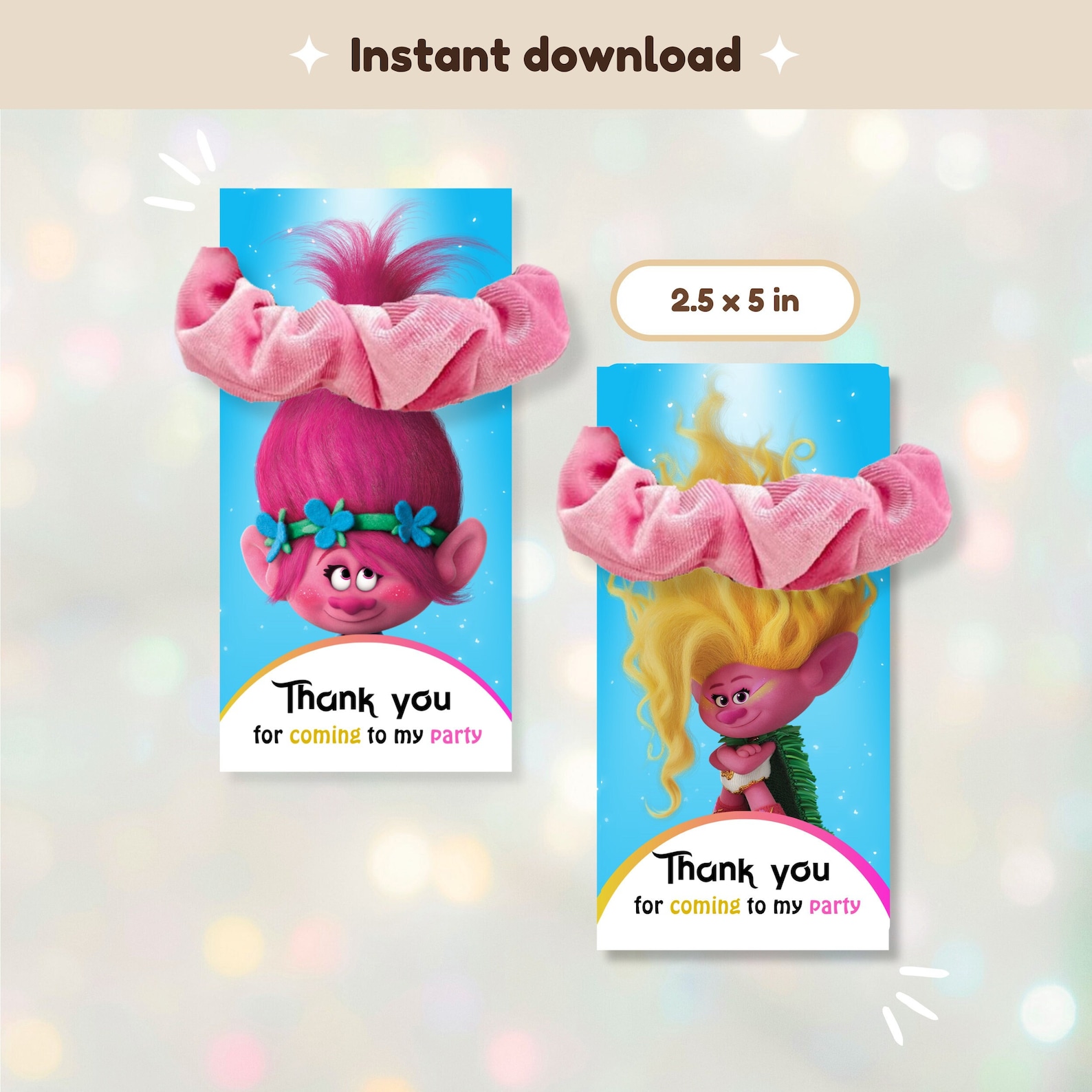 Trolls Birthday Thank You Tags Party Favor, Trolls Birthday Scrunchie ...