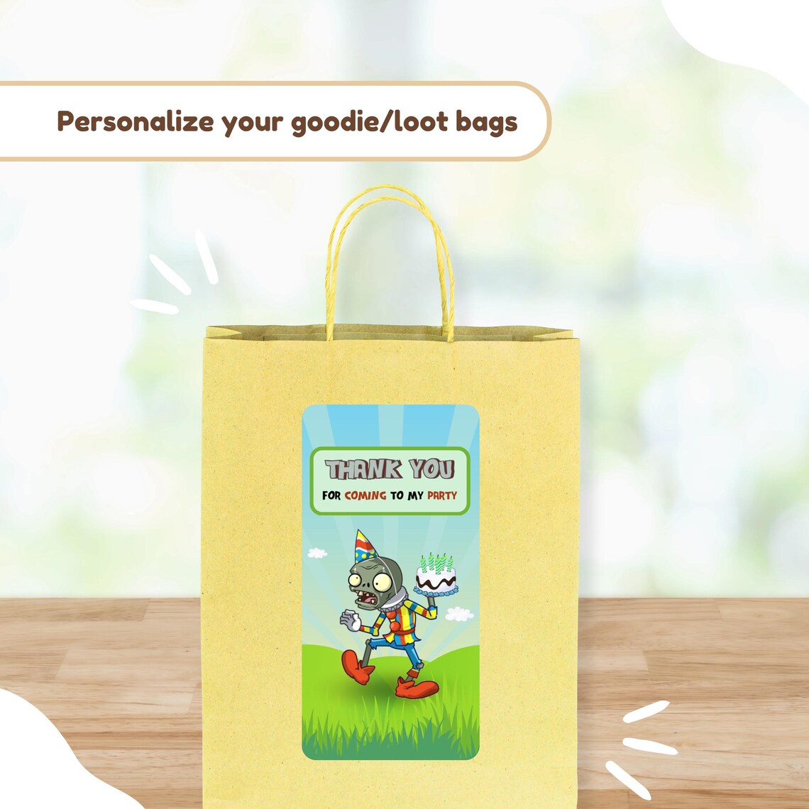 Plants Vs Zombies Thank You Tags, Birthday Party Favors, Party Supplies ...
