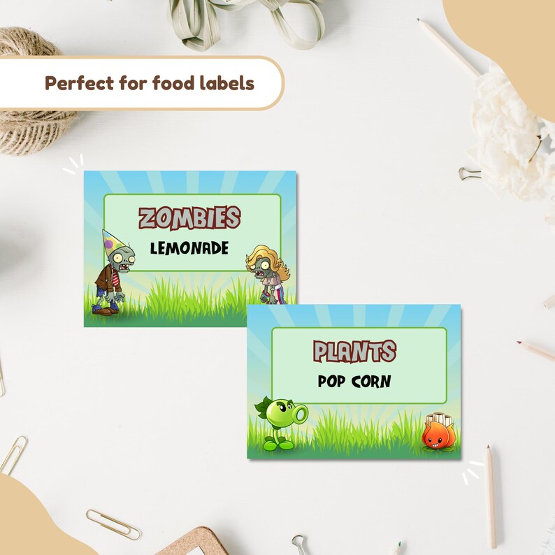 Editable Plants Vs Zombies Food Labels, Table Name Card, Zombies Place ...