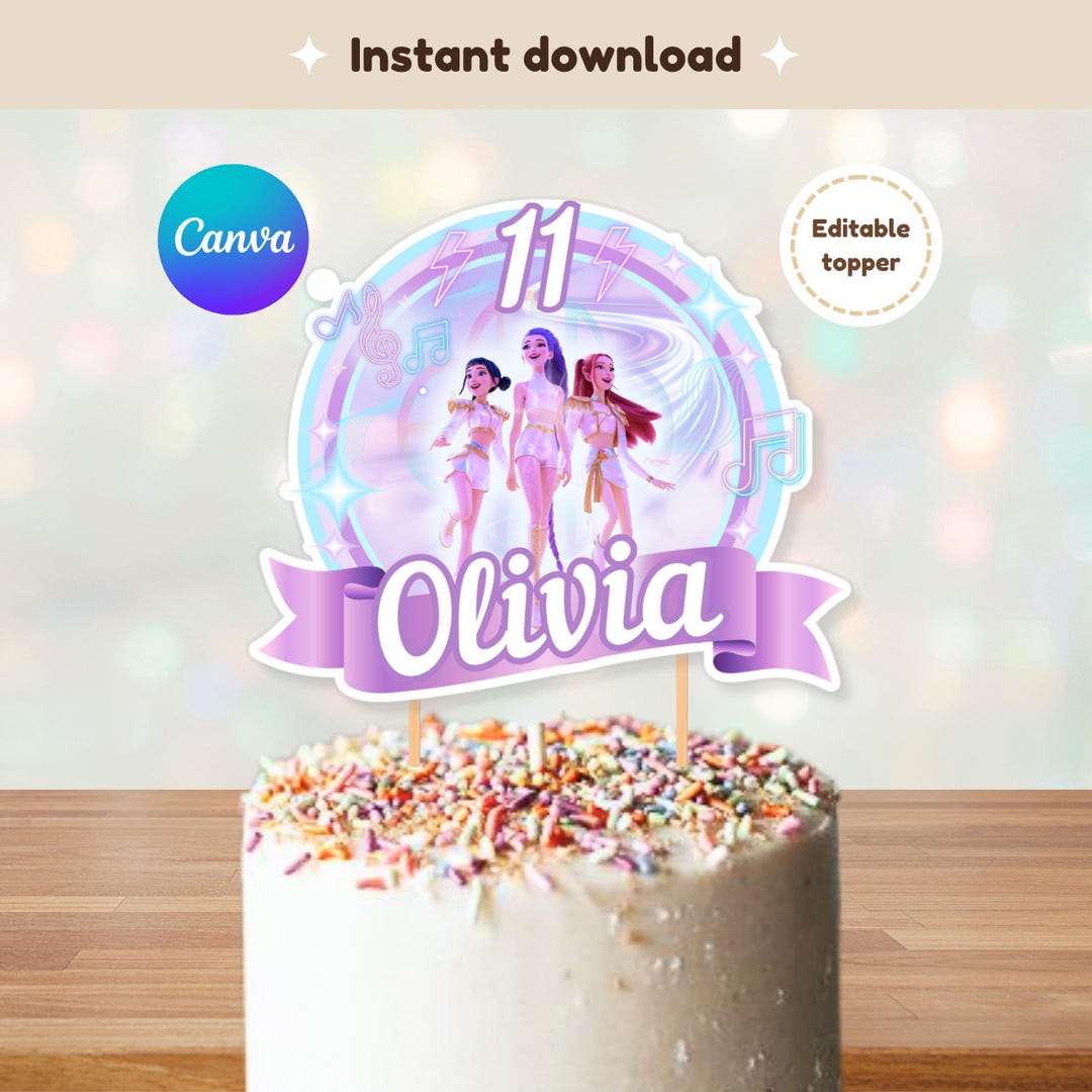 Kpop Demon Hunter Huntrix Cake Topper, Editable Template Canva ...