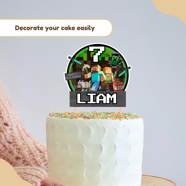 Editable Minecrafter Cake Topper: DIY Gamer Birthday Party (PDF ...