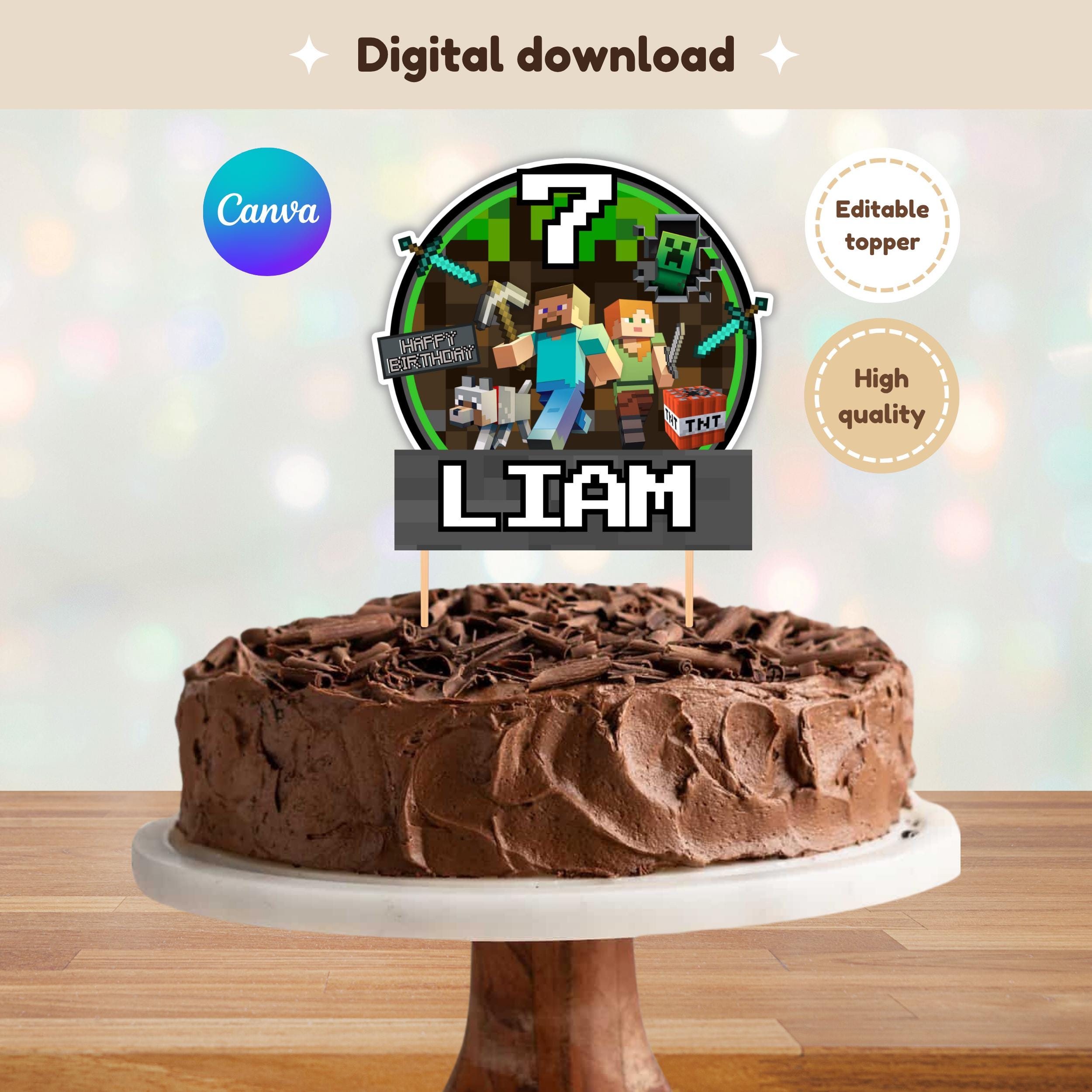 Editable Minecrafter Cake Topper: DIY Gamer Birthday Party (PDF ...