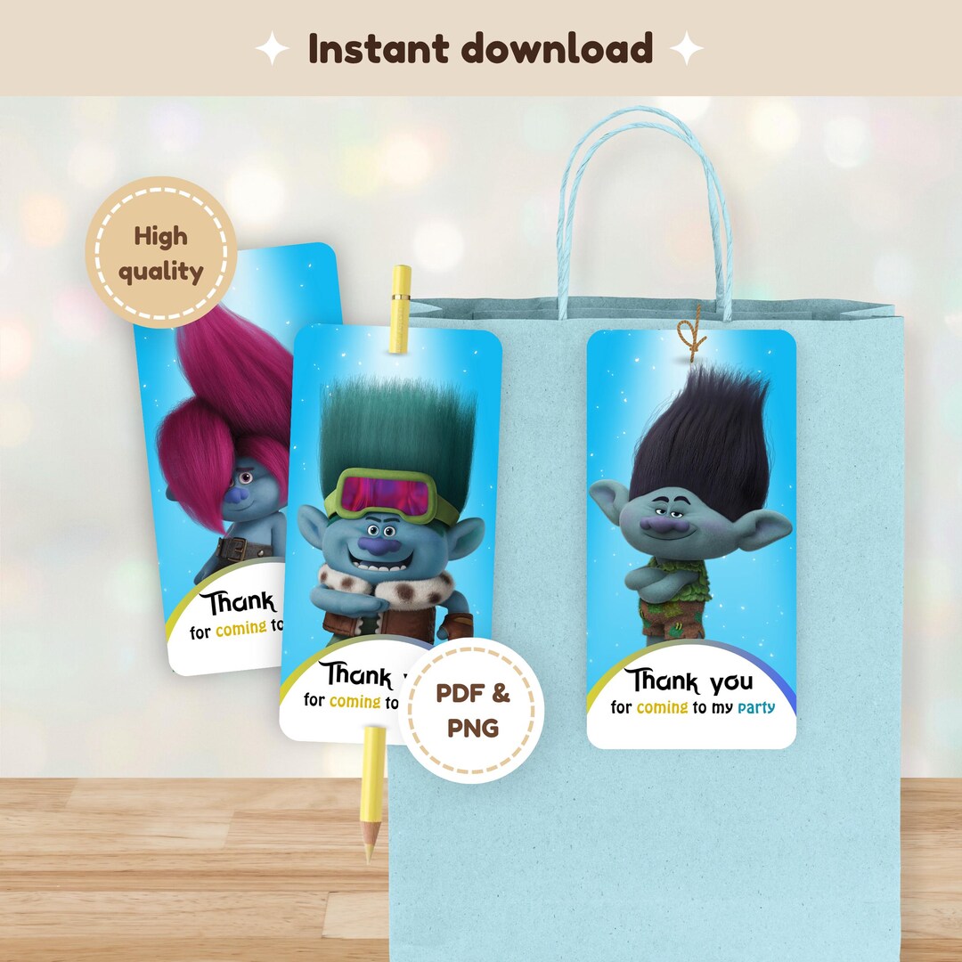 Birthday Thank You Tags Inspired Trolls Party Favor Boys, Glow Stick ...