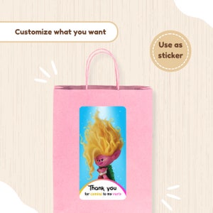 Trolls Birthday Thank You Tags Party Favor, Trolls Birthday Scrunchie ...
