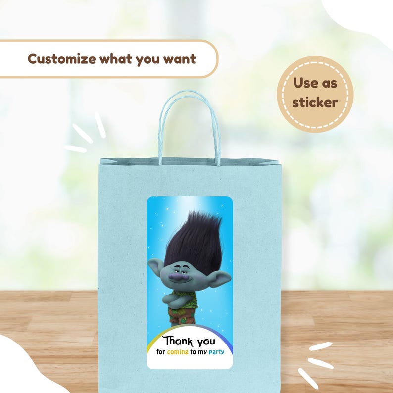 Birthday Thank You Tags Inspired Trolls Party Favor Boys, Glow Stick ...