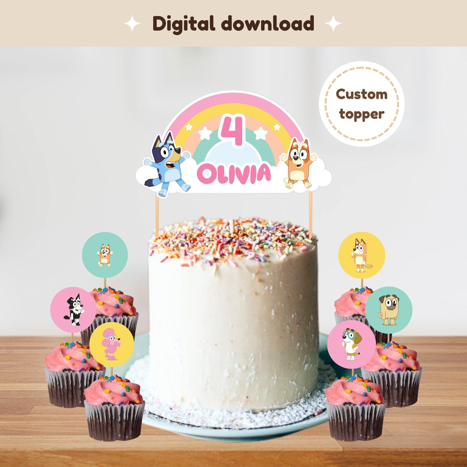 Custom Bluey Cake and Cupcake Toppers Printable, Birthday for Girl - Etsy