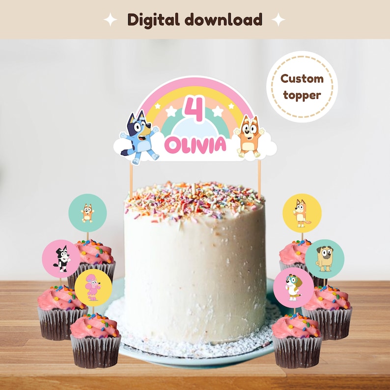 Custom Bluey Cake and Cupcake Toppers Printable, Birthday for Girl - Etsy