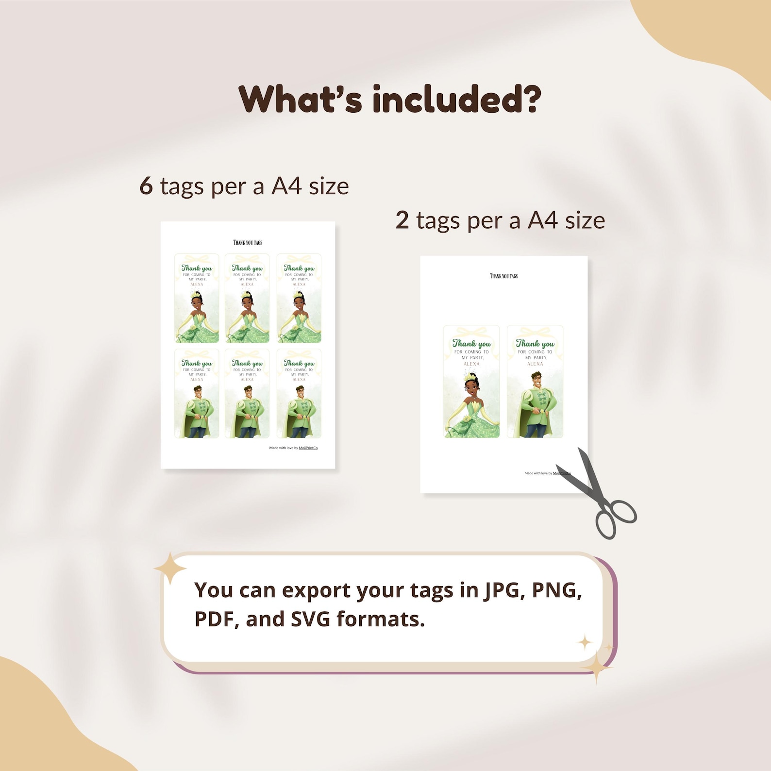 Princess Tiana Thank You Gift Tags: Editable Birthday Party Favors ...