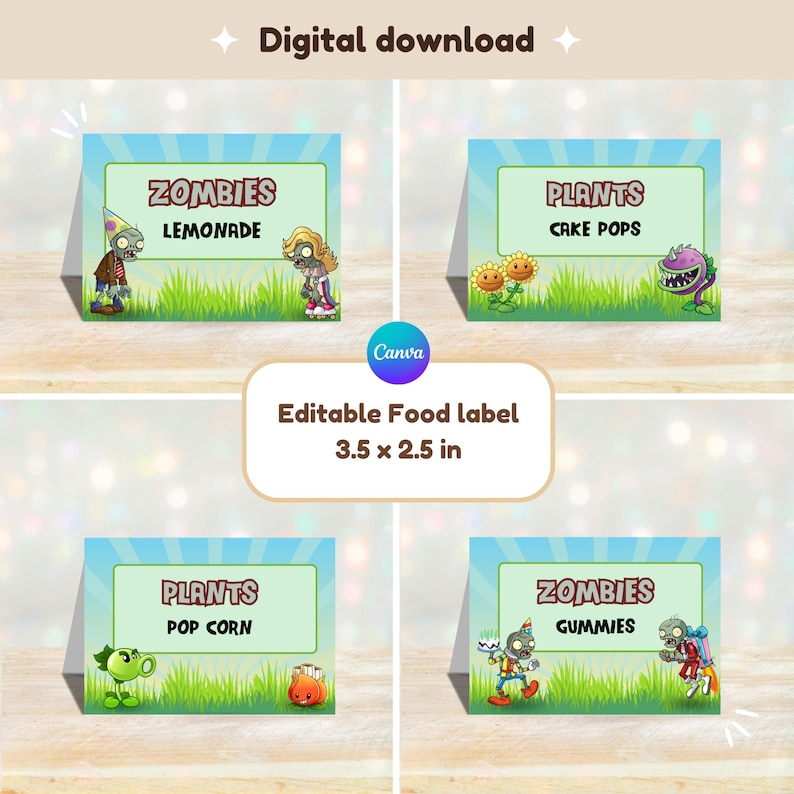 Editable Plants Vs Zombies Food Labels, Table Name Card, Zombies Place ...