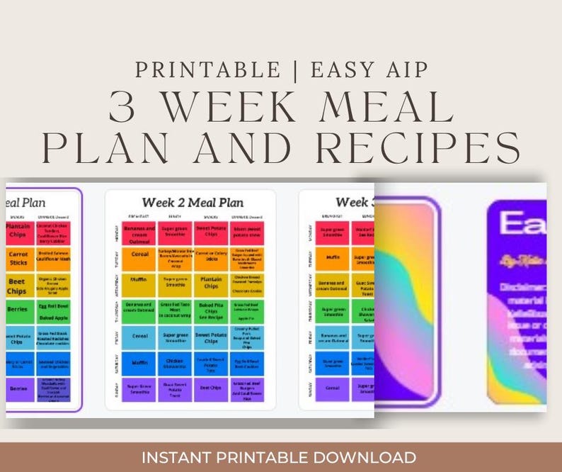 AIP Diet Made Easy: 3-week Meal Plan With Recipes and Bonus Journal - Etsy