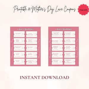 Printable Love Coupons Bundle Pink 20 Coupons Mother's Day Gift for Mom ...