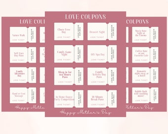 Printable Love Coupons Bundle Pink 20 Coupons Mother's Day Gift for Mom ...