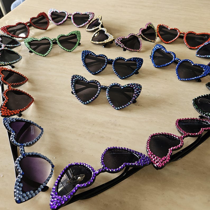 Rhinestone Bedazzled Heart Sunglasses for Party Favors, Bachelorette ...