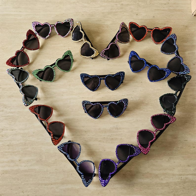Rhinestone Bedazzled Heart Sunglasses for Party Favors, Bachelorette ...