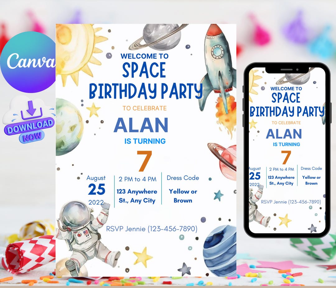 Space Birthday Invitation Template, Editable, Birthday Spaceship Invite ...