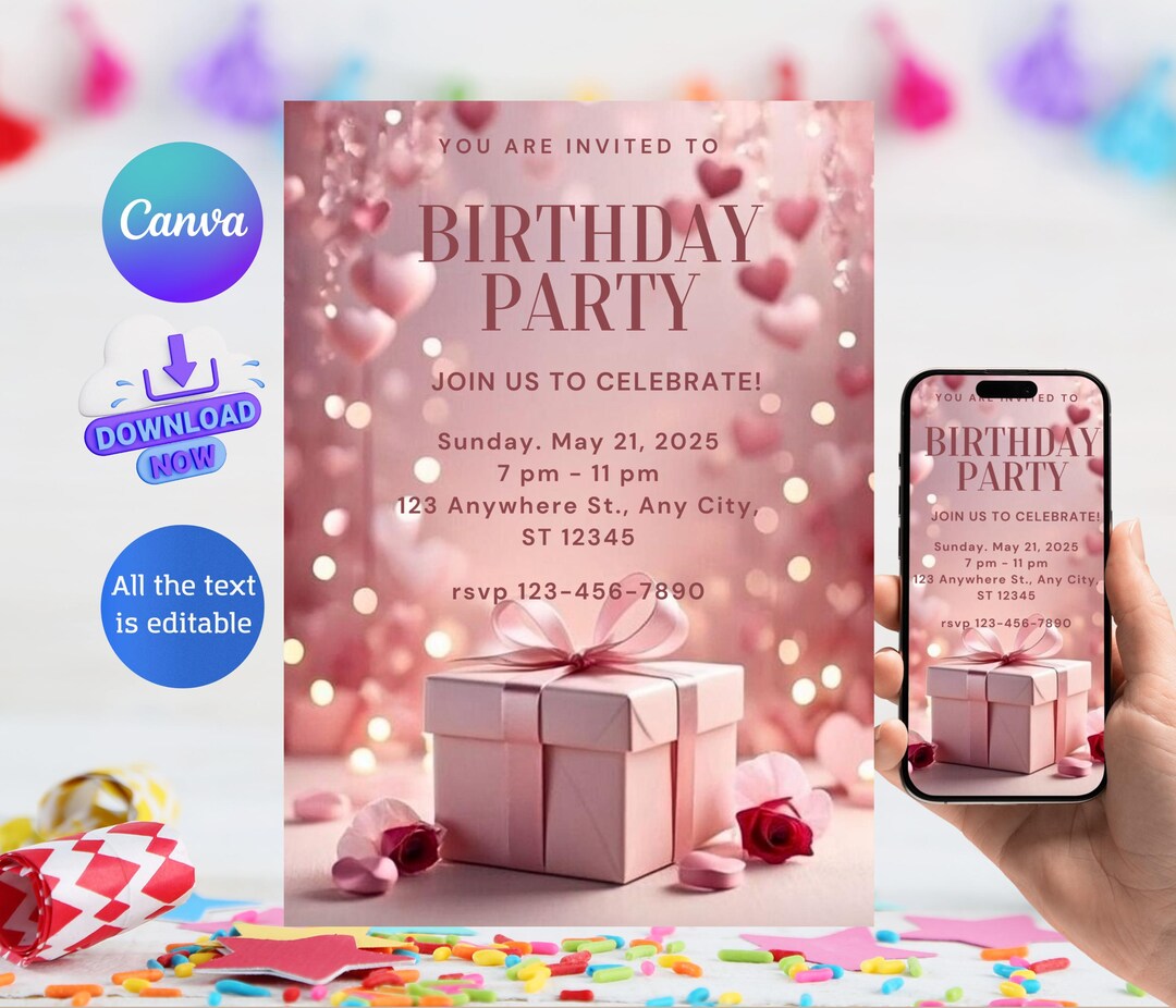 Editable Present Birthday Invitation| Gift Invite| Girls Birthday ...