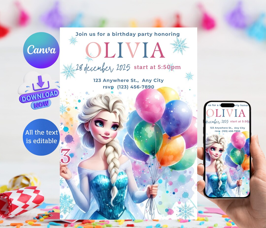 Frozen Birthday Invitation Editable Elsa Invitation Printable Elsa ...
