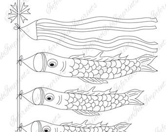 Kodomo-no-hi, Koinobori, Windsocks, Children’s Day, Boy’s Day, Coloring ...