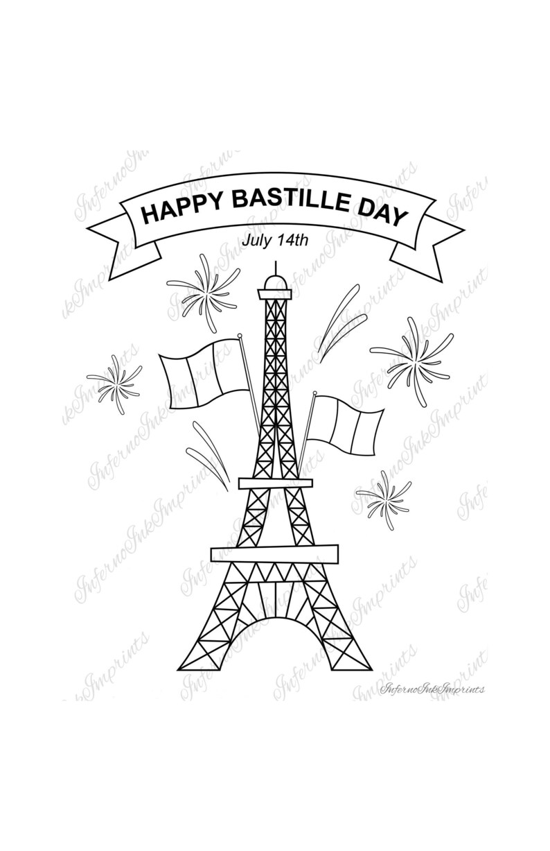 Bastille Day, Coloring Page, French Independence, Eiffel Tower, French ...