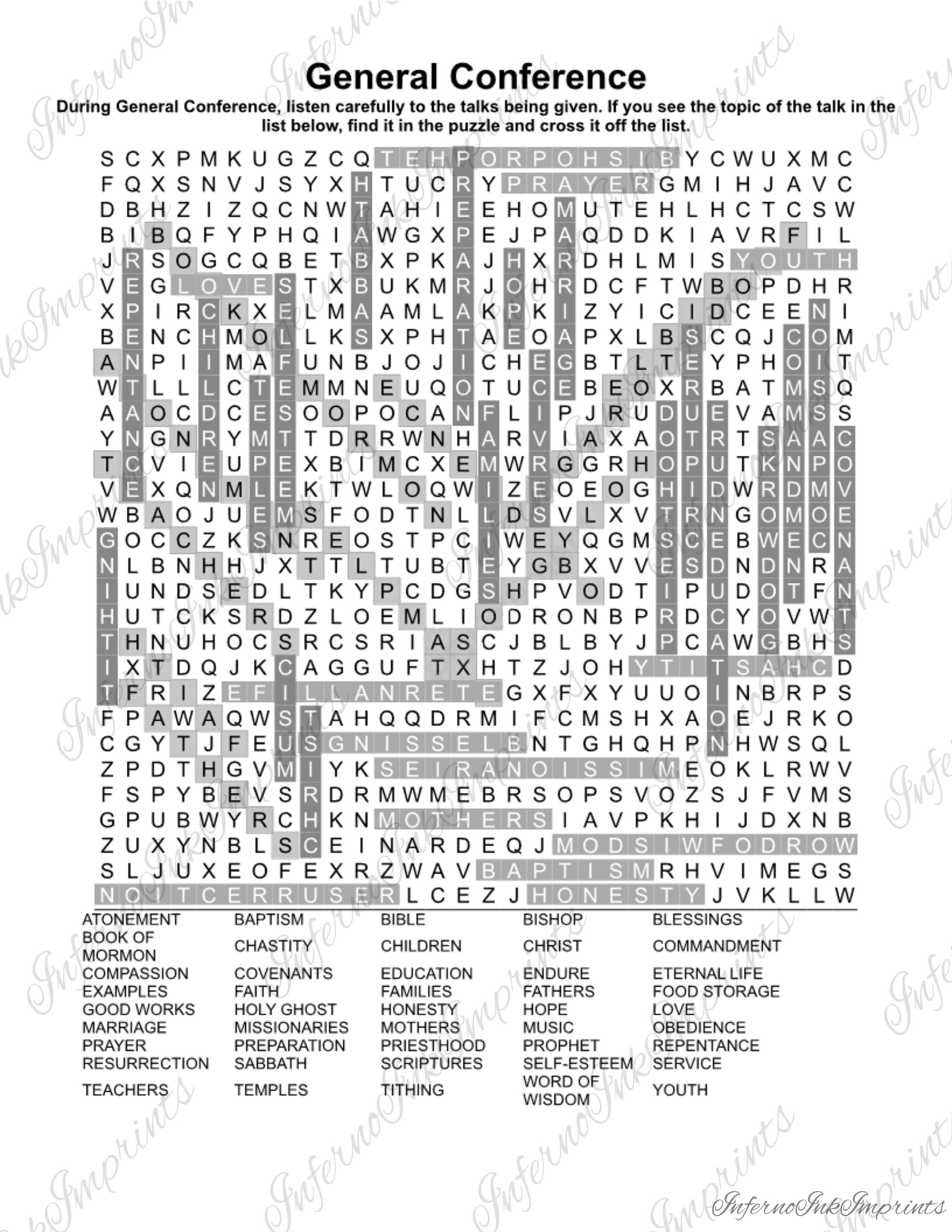 Conference Word Search Hard General Conference, Church of Jesus Christ ...