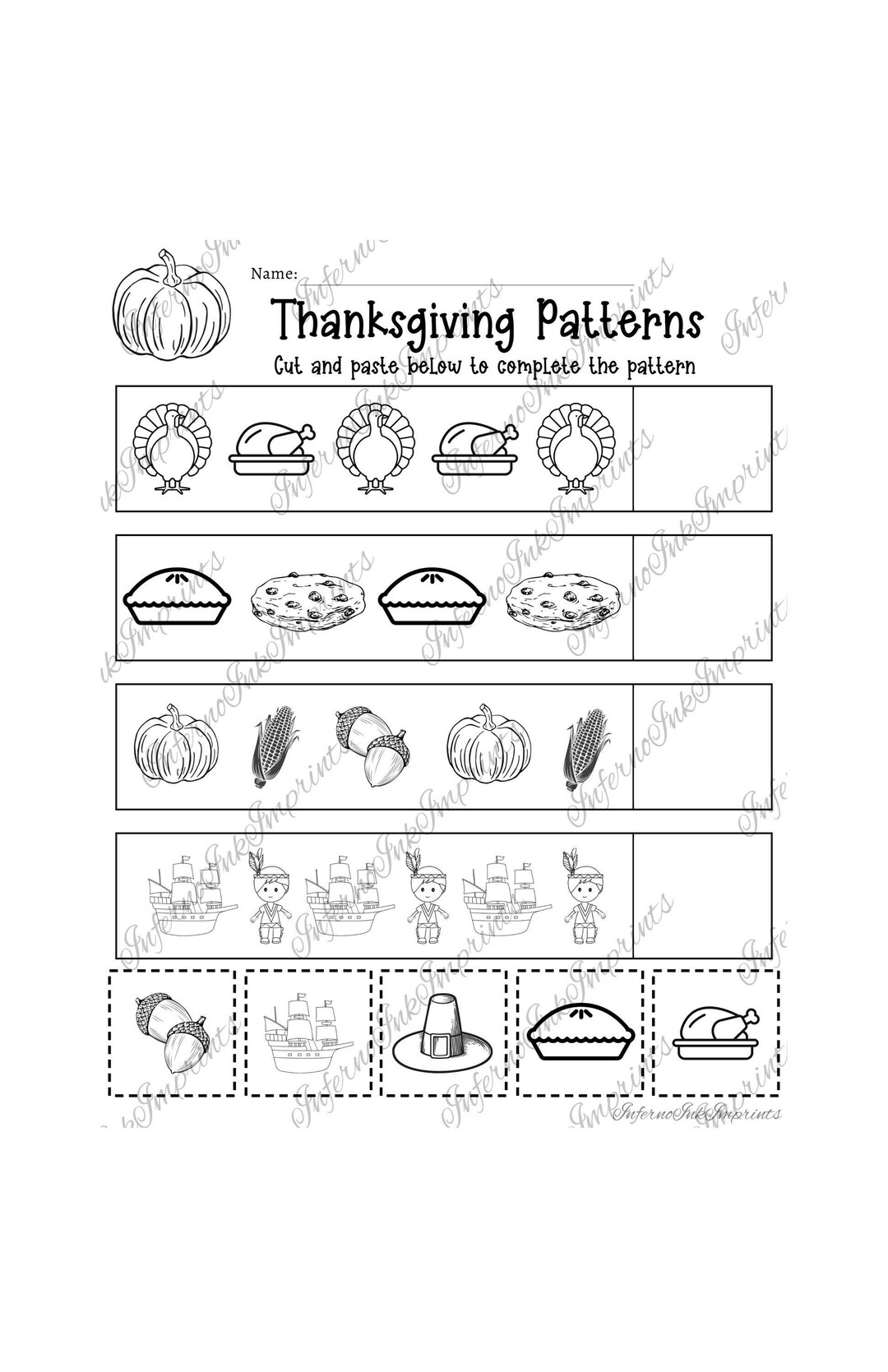 Thanksgiving Patterns Cut and Paste Activity - Printable Holiday ...