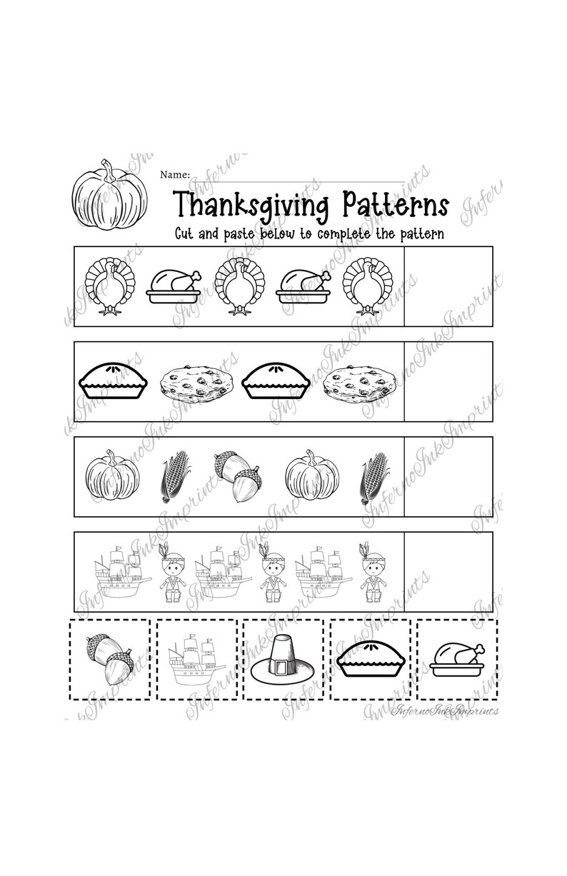 Thanksgiving Patterns Cut and Paste Activity - Printable Holiday ...