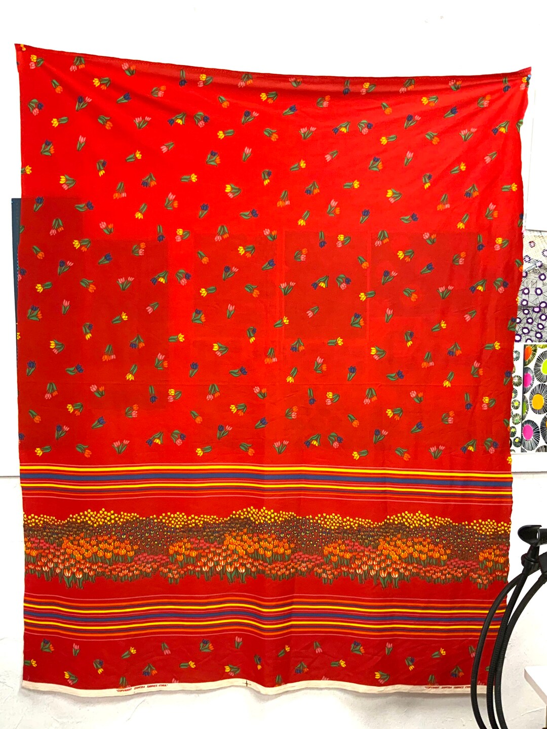 Bright Red Border Print Vintage Double Knit Poly Retro Mid Century - Etsy